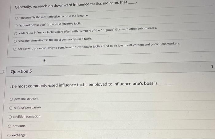 Solved Generally, research on downward influence tactics | Chegg.com
