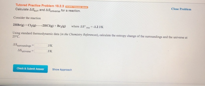 Solved Tutored Practice Problem 19.2.3 cm Calculate ASsurr | Chegg.com