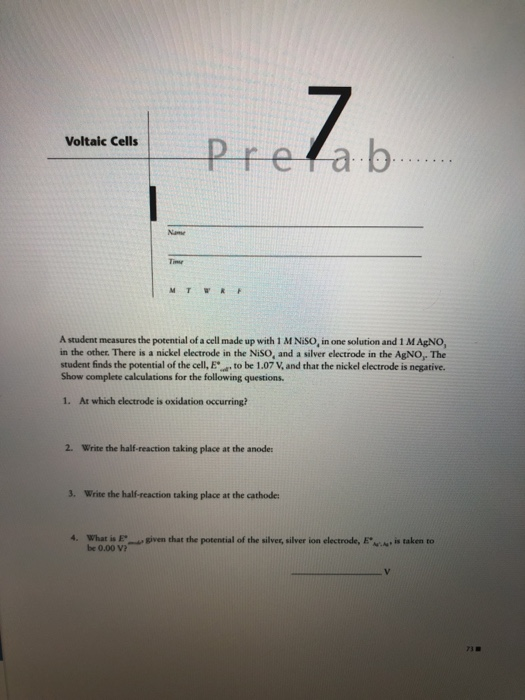Solved 76 Voltaic Cells prelab...... Timur M T W RF A | Chegg.com Solved 76 Voltaic Cells prelab...... Timur M T W RF A | Chegg.com