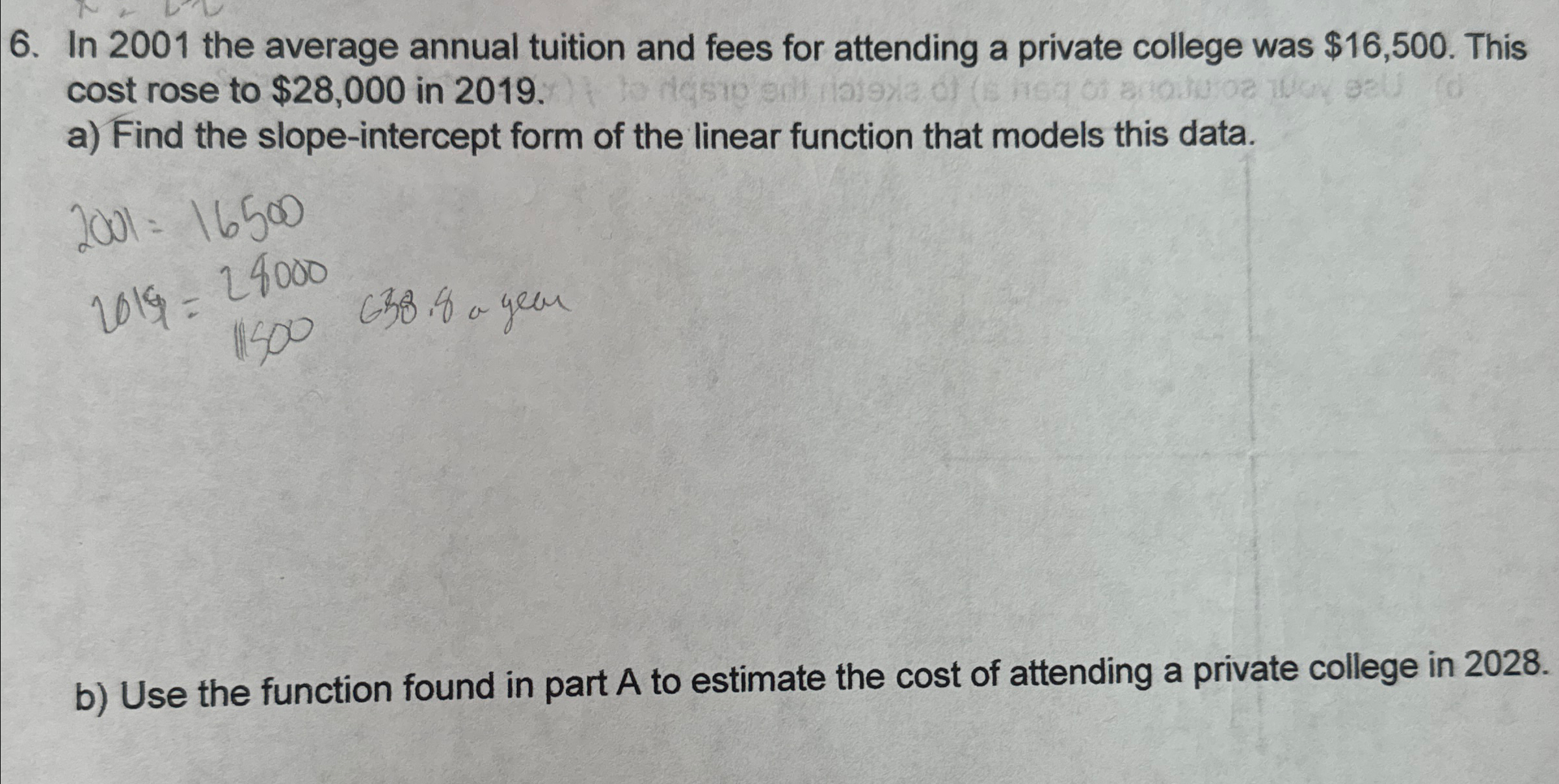 Solved In 2001 ﻿the average annual tuition and fees for | Chegg.com