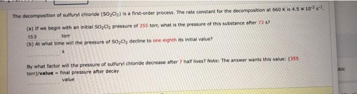 Solved The decomposition of sulfuryl chloride (SO2Cl2) is a | Chegg.com
