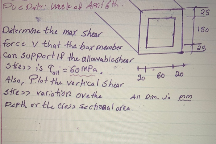 Solved Pue Date: Week of April 6th. Determine the max shear | Chegg.com