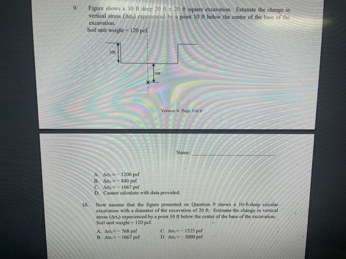 Solved 9. Figure shows a. 10ft deep 20ft×20ft square | Chegg.com