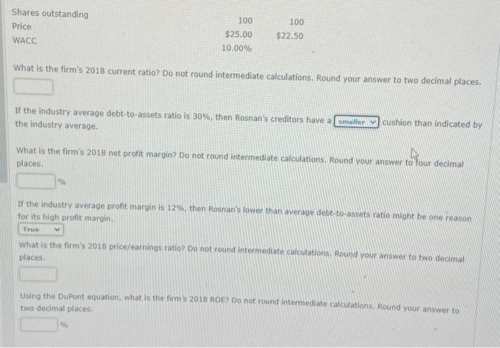 Solved Quantitative Problem: Rosnan industries' 2018 and | Chegg.com