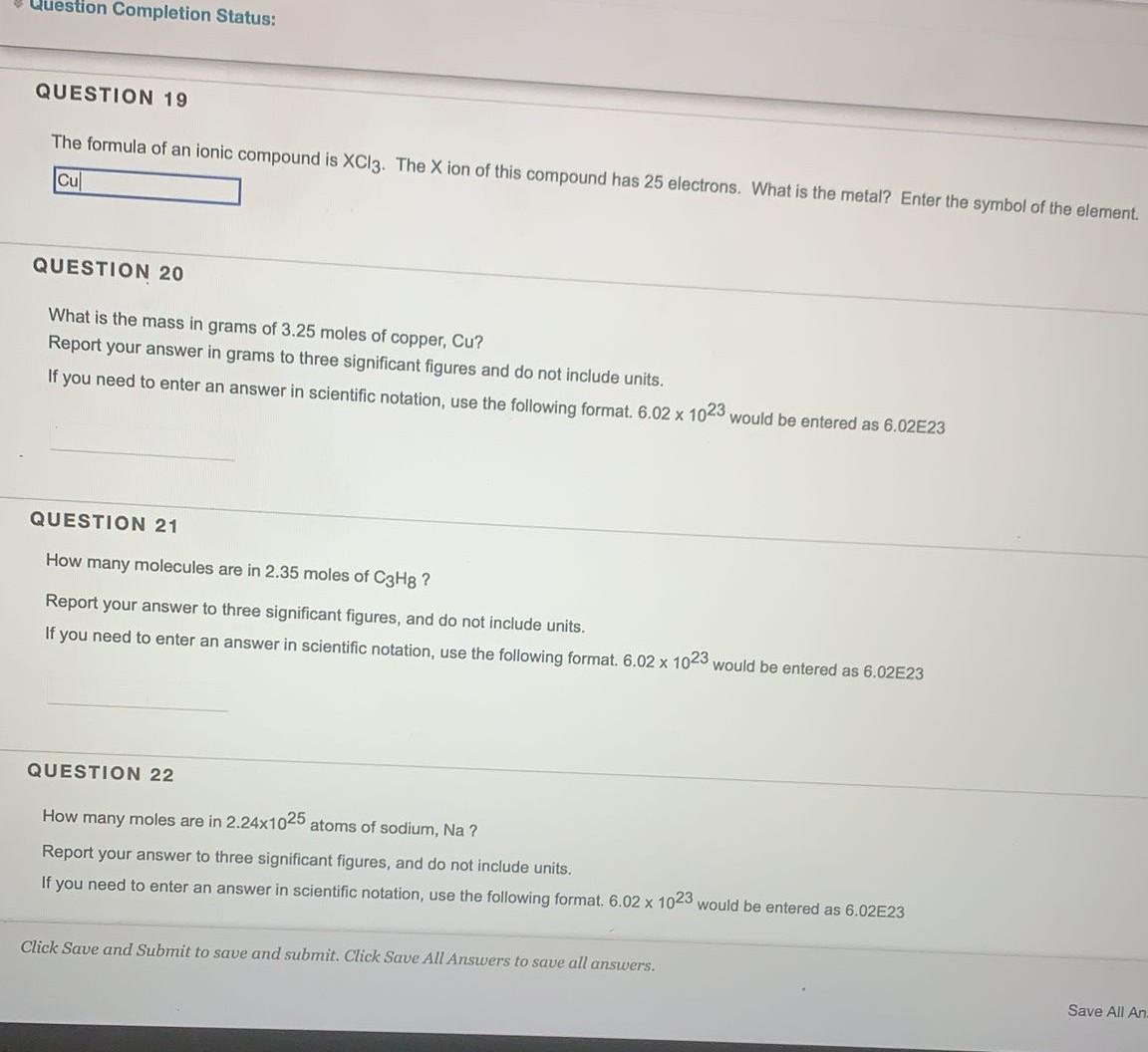 Solved Question Completion Status: QUESTION 19 The formula | Chegg.com