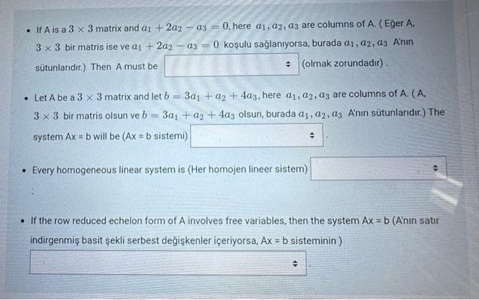 - If A is a 3×3 matrix and a1+2a2−a3=0, here a1,a2,a3 | Chegg.com