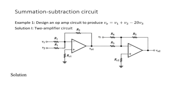 Solved Summation-subtraction circuit Example 1: Design an op | Chegg.com