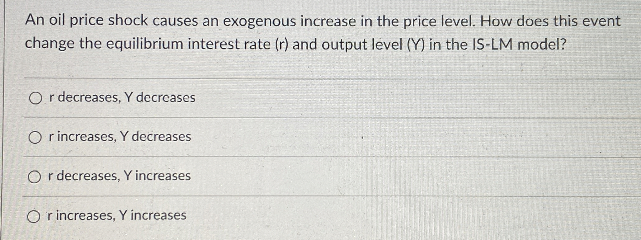Solved An oil price shock causes an exogenous increase in | Chegg.com