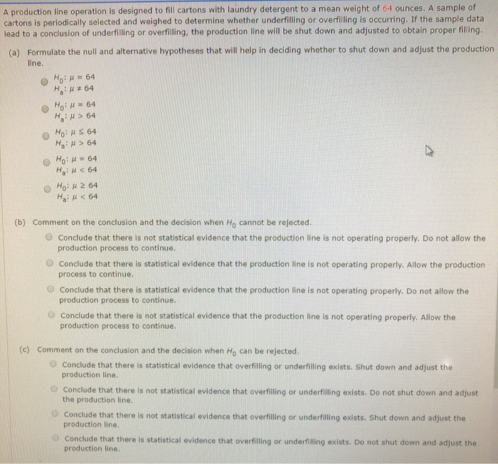 Solved A production line operation is designed to fill | Chegg.com