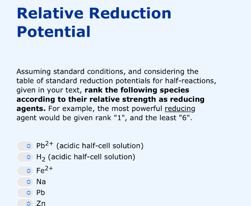 Solved Relative Reduction PotentialAssuming standard | Chegg.com