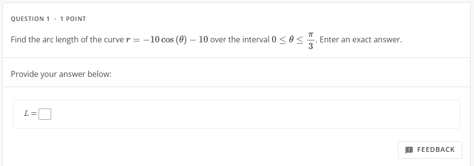 Solved QUESTION 1 * 1 ﻿POINTFind the arc length of ﻿the | Chegg.com