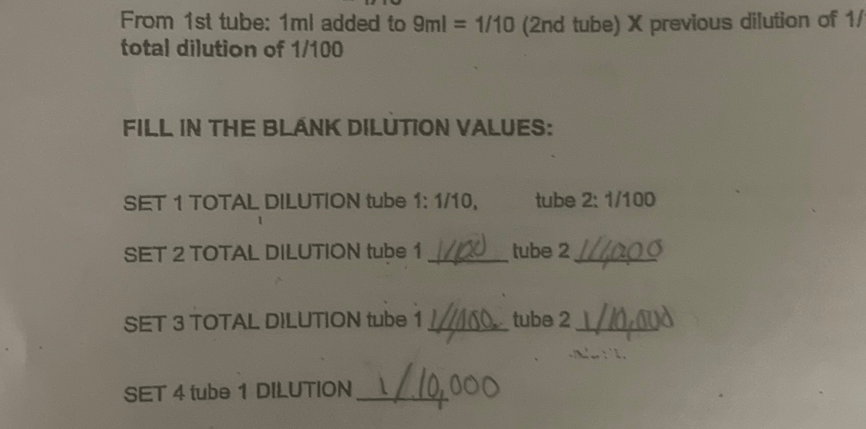 Solved From 1st tube: 1ml ﻿added to 9ml=110 (2nd tube) x | Chegg.com