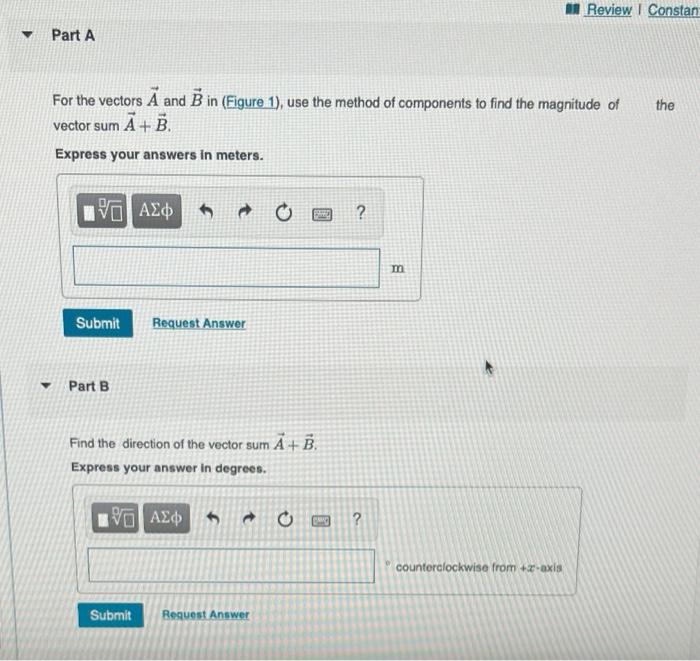 Solved For the vectors A and B in (Figure 1), use the method | Chegg.com