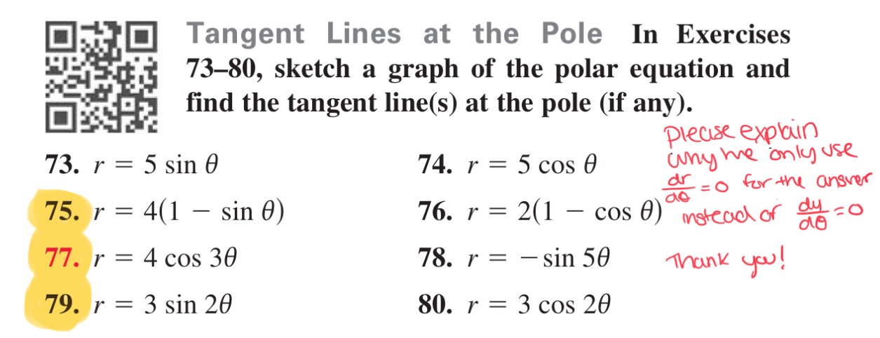 Solved Tangent Lines at the Pole In Exercises73-80, ﻿sketch | Chegg.com