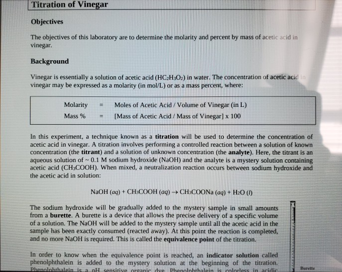 Solved Titration of Vinegar Objectives The objectives of | Chegg.com