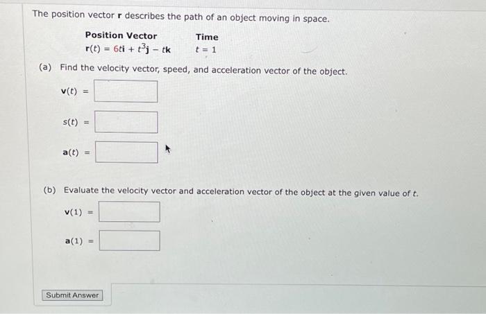 Solved The Position Vector R Describes The Path Of An Object