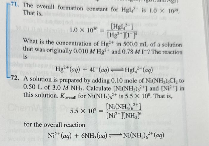 Solved 71. The overall formation constant for HgI42− is | Chegg.com