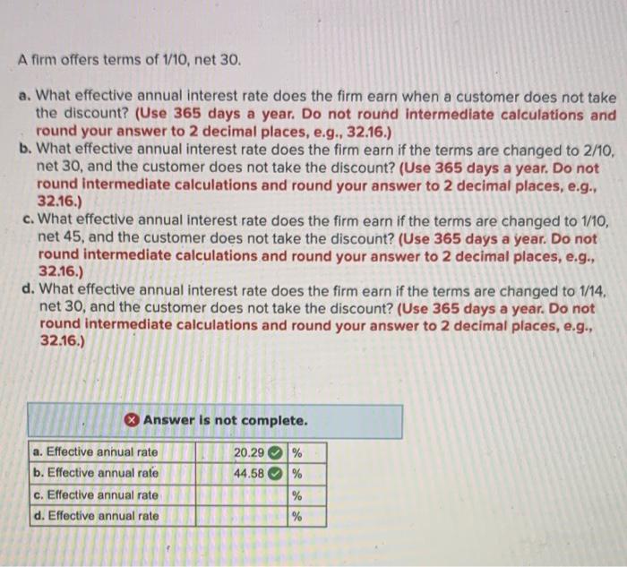 Solved A firm offers terms of 1/10, net 30. a. What | Chegg.com