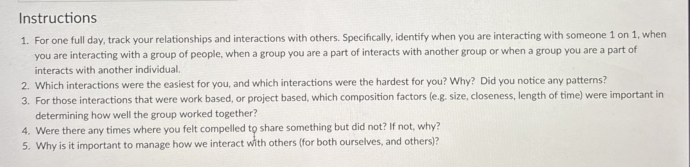 Solved InstructionsFor one full day, track your | Chegg.com