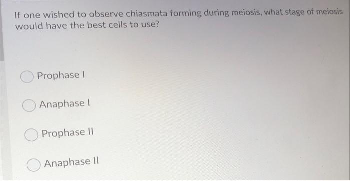 Solved If one wished to observe chiasmata forming during | Chegg.com