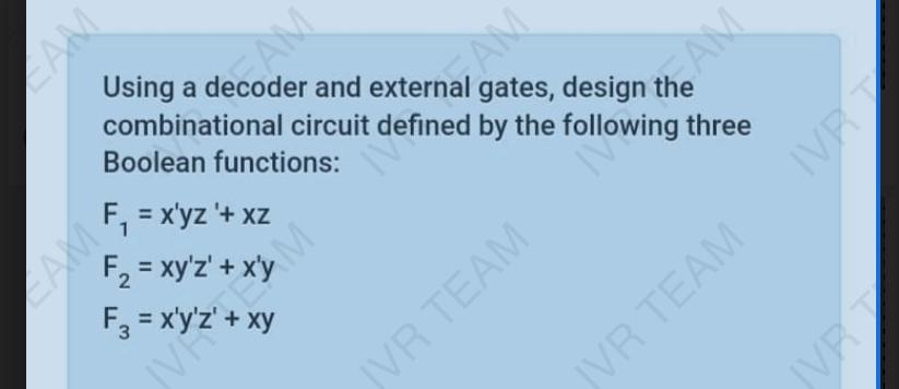 Solved Using a decoder and external gates, design the | Chegg.com