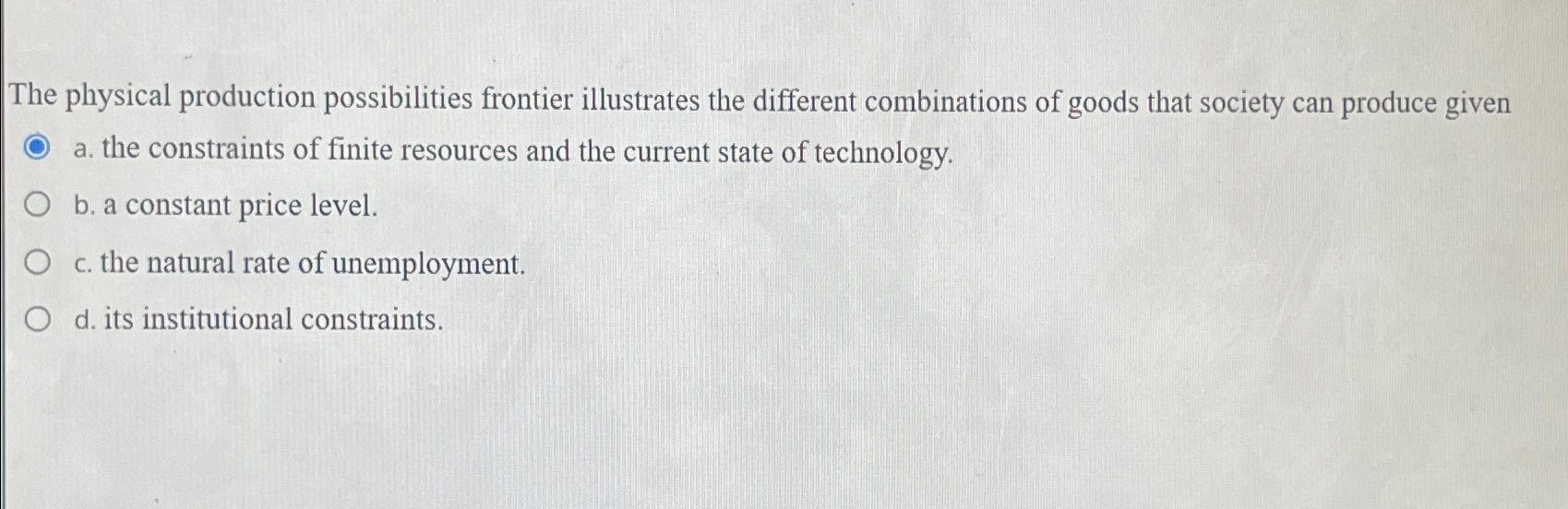 Solved The physical production possibilities frontier | Chegg.com