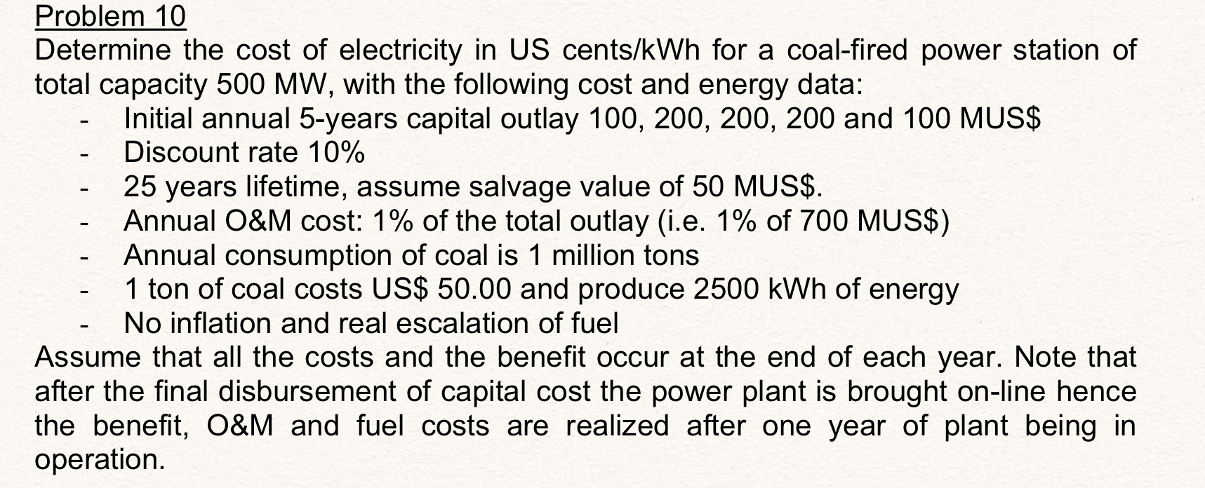 Solved Problem 10Determine the cost of electricity in US | Chegg.com