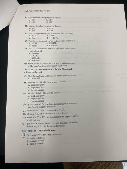 Solved 10. Ceenert the following degroes to radians: a. 49∘ | Chegg.com
