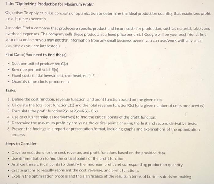 Solved Title: "Optimizing Production for Maximum Profit" | Chegg.com