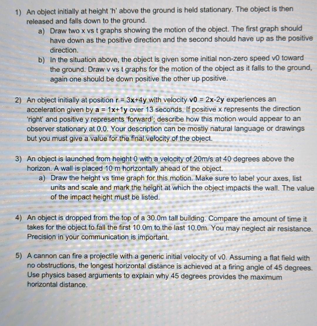 Solved 1) An object initially at height ' h ' above the | Chegg.com
