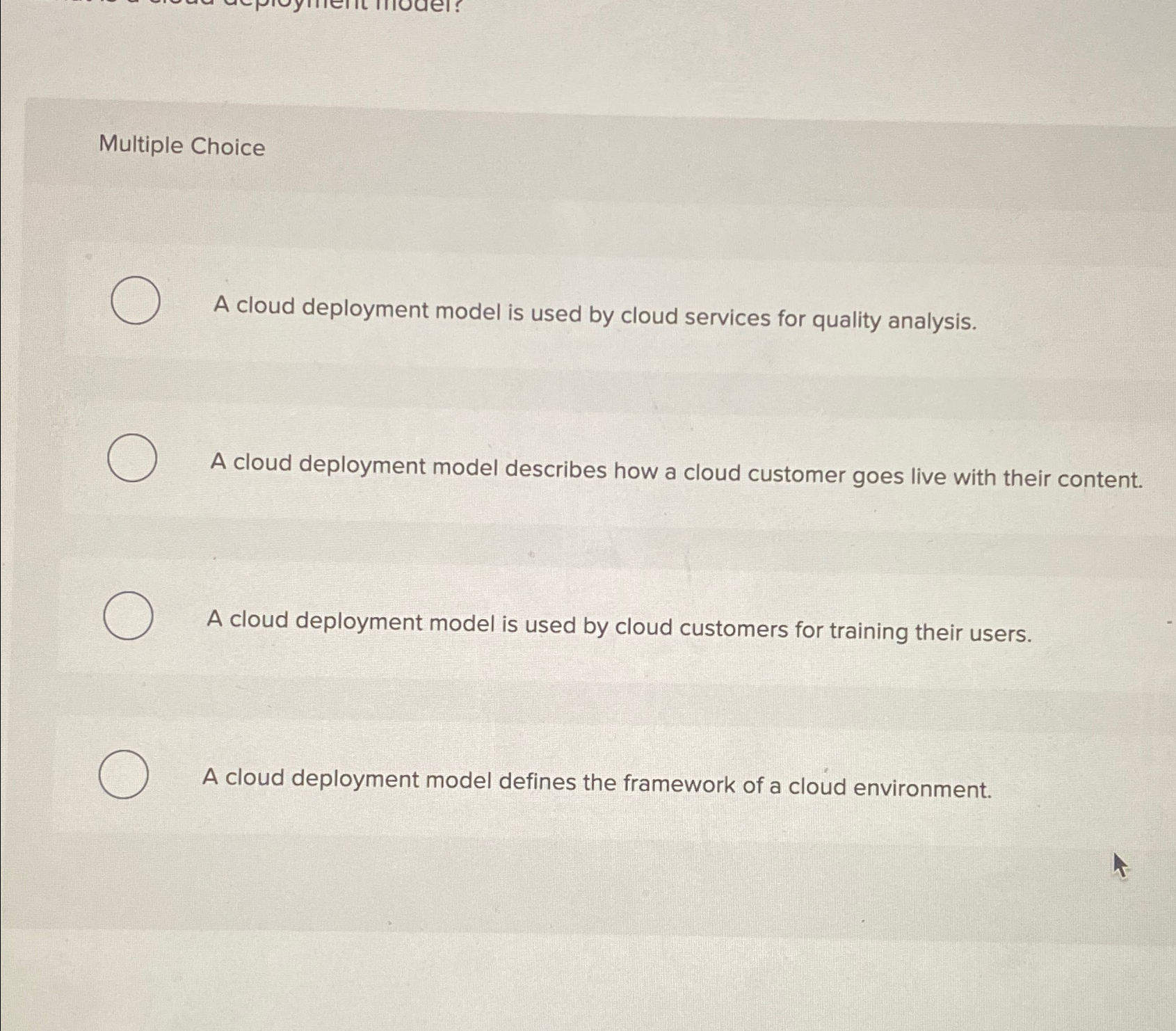 Solved Multiple ChoiceA cloud deployment model is used by | Chegg.com