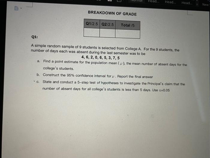 Solved Head... Head... Head... New! BREAKDOWN OF GRADE | Chegg.com