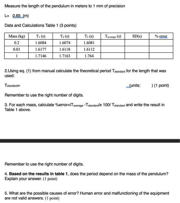 Solved Measure the length of the pendulum in meters to 1 mm | Chegg.com