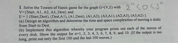 Solved 1. Solve the Towers of Hanoi game for the graph | Chegg.com