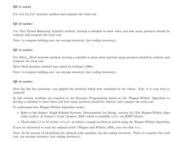 Solved Dynamic Lot Sizing The Dynamic Lot Size Model In