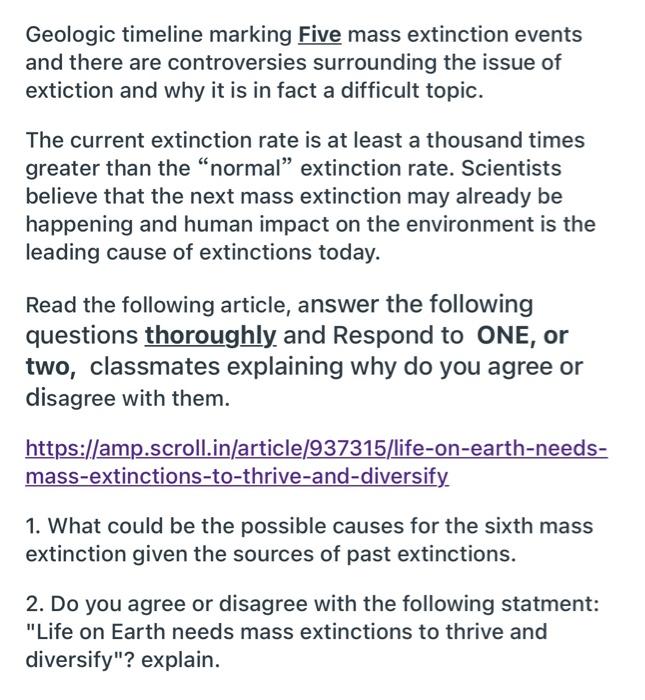Solved Geologic timeline marking Five mass extinction events | Chegg.com