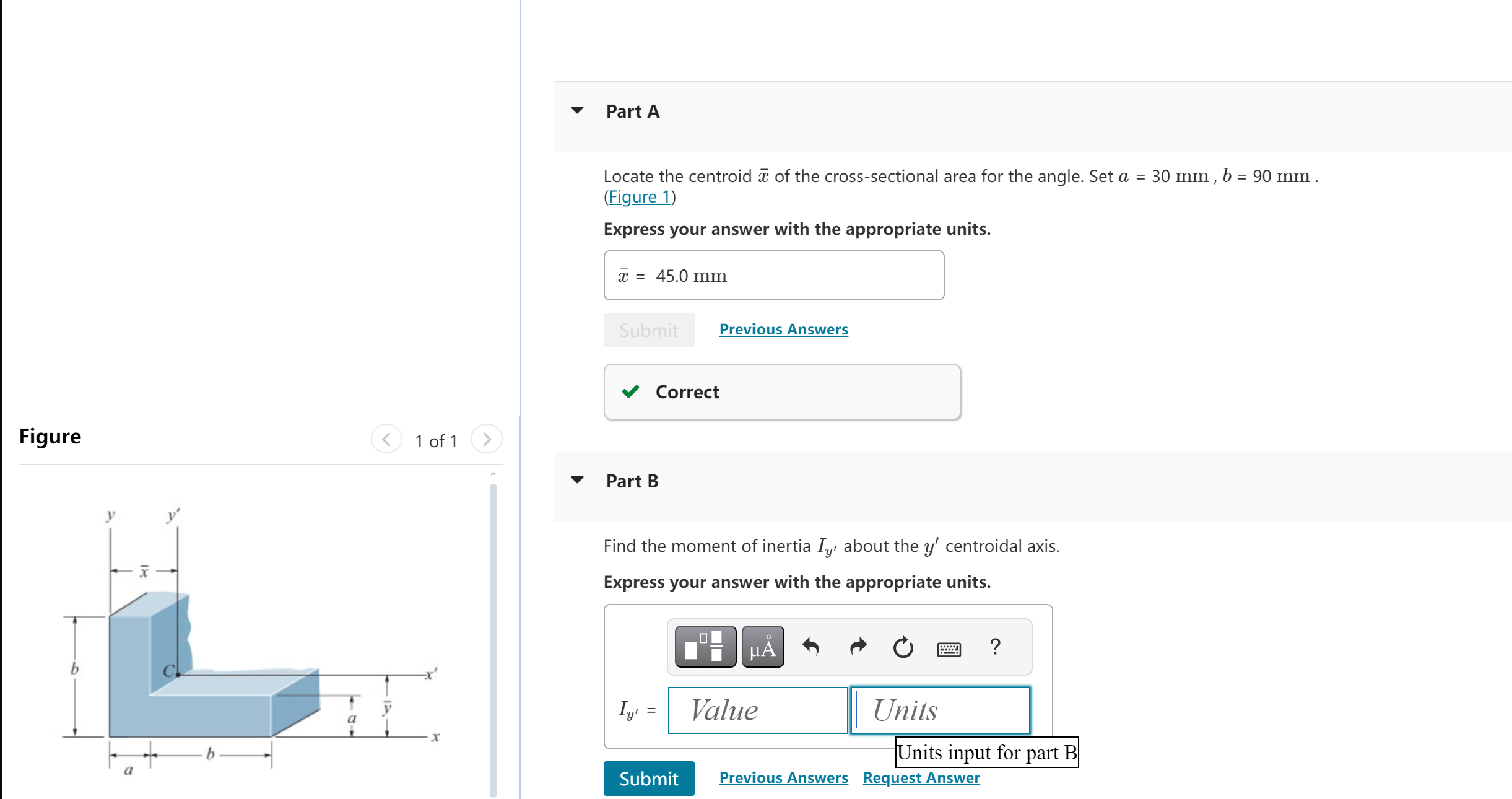 Solved Part ALocate the centroid x‾ of ﻿the cross-sectional | Chegg.com
