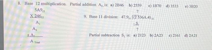 Solved 8. Base 12 multiplication. Partial addition Az is: a) | Chegg.com