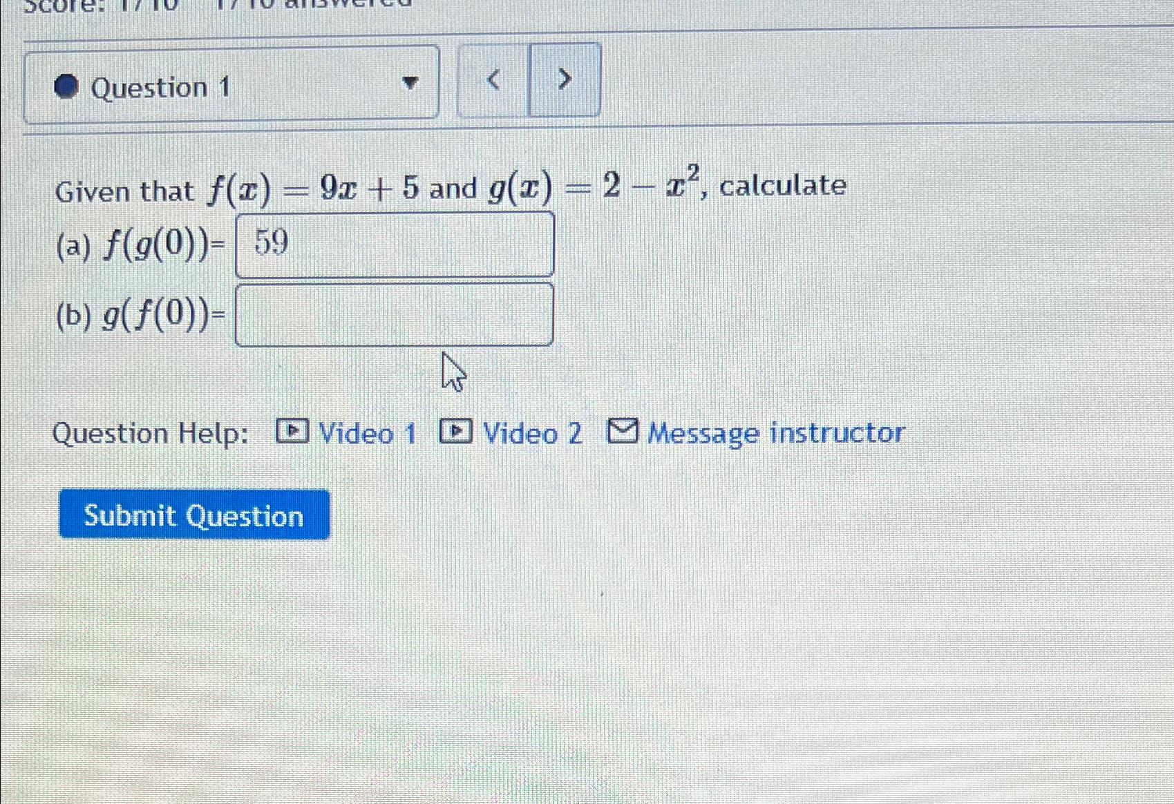 Solved Given that f(x)=9x+5 ﻿and g(x)=2-x2, | Chegg.com