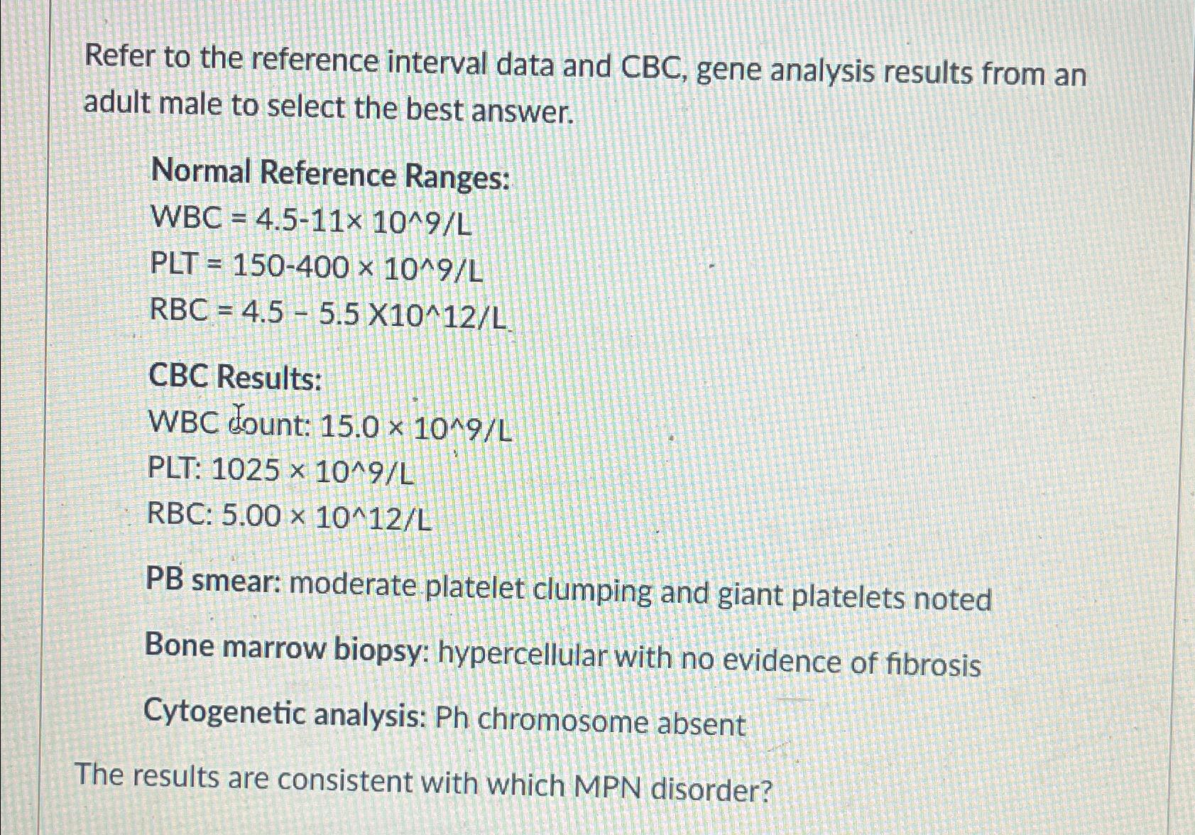 Solved Refer to the reference interval data and CBC, ﻿gene | Chegg.com
