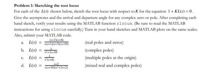 Solved Problem 1: Sketching the root locus For each of the | Chegg.com