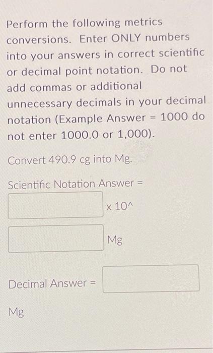 Solved Perform the following metrics conversions. Enter ONLY | Chegg.com
