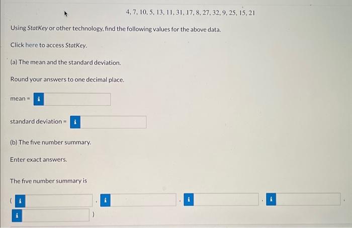 Solved Using StatKey or other technology, find the following | Chegg.com