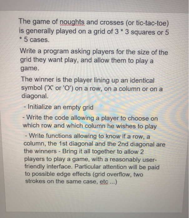 Solved The game of noughts and crosses (or tic-tac-toe) is | Chegg.com