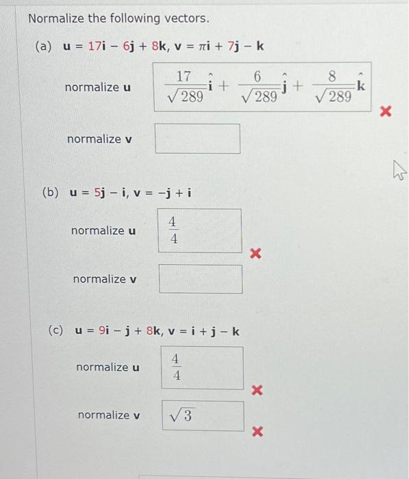 Normalize the following vectors. (a) | Chegg.com