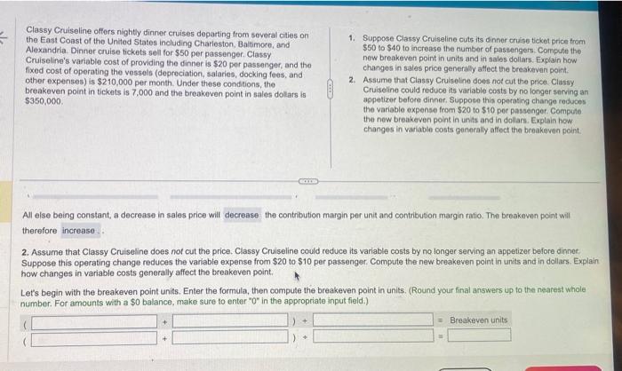 Solved Classy Cruiseline offers nightly dinner cruises | Chegg.com