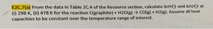 Solved E2C.7(a) From the data in Table 20.4 of the Resource | Chegg.com