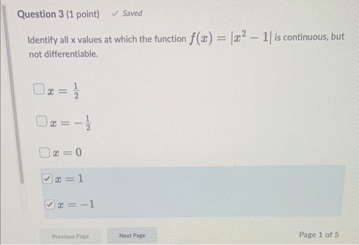 Solved Identify all x values at which the function | Chegg.com