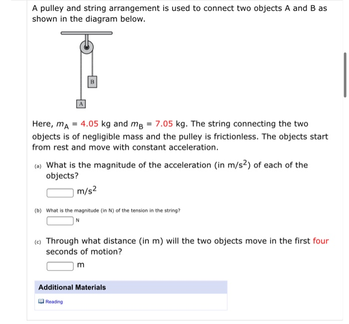 Solved A pulley and string arrangement is used to connect | Chegg.com
