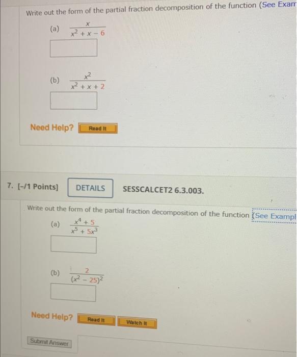 Solved Write out the form of the partial fraction | Chegg.com